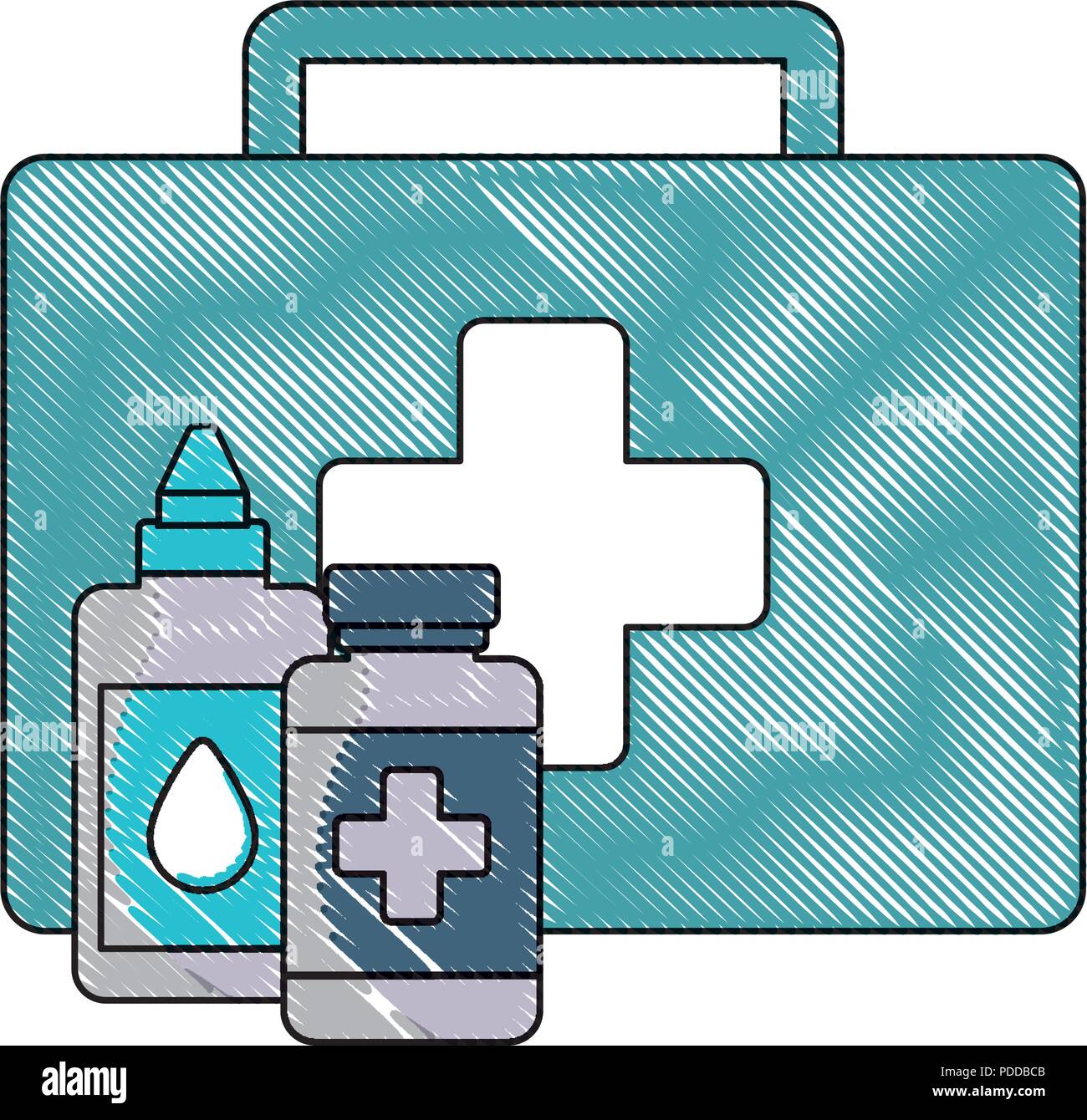 first aid kit and medical bottles over white background, vector ...