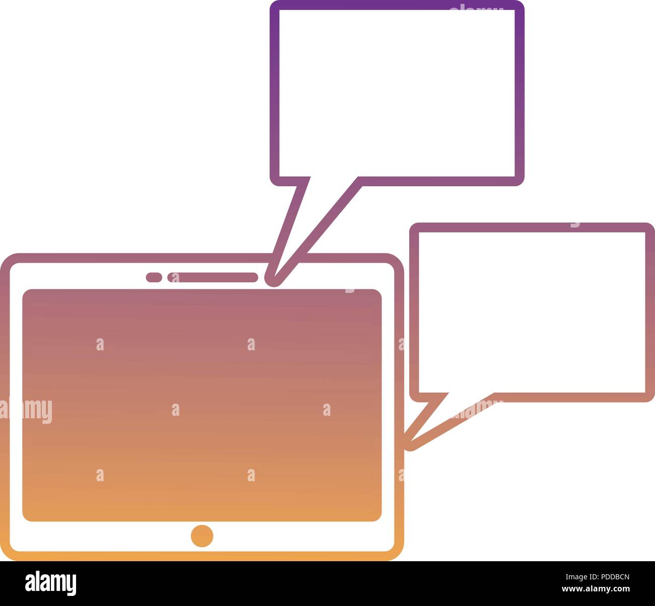 tablet and speech bubbles over white background, vector illustration ...
