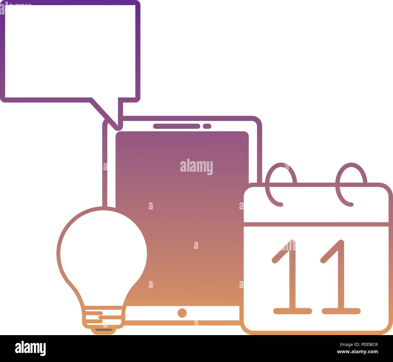 tablet with calendar and bulb light over white background, vector ...