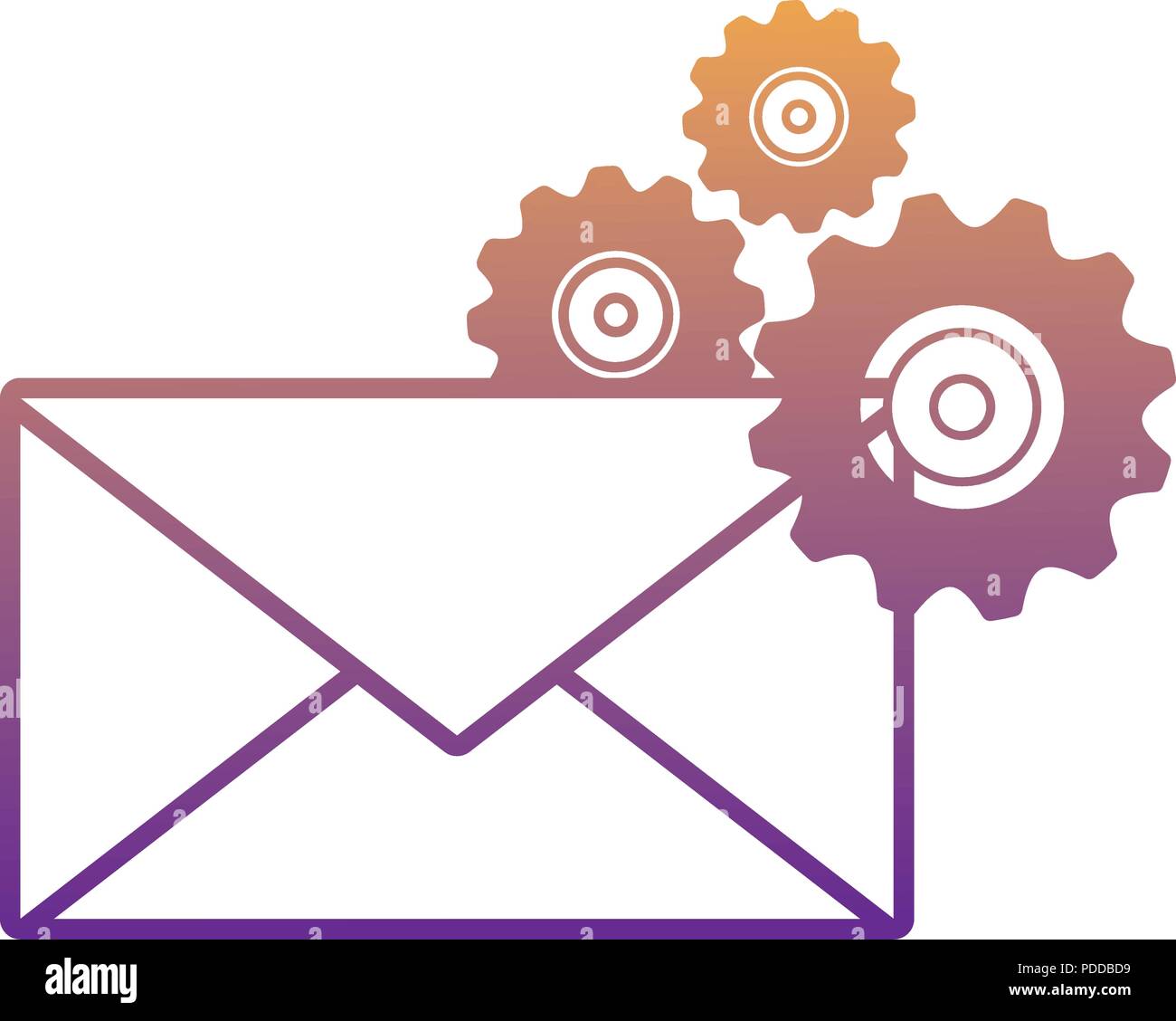 envelope and gear wheels over white background, vector illustration ...