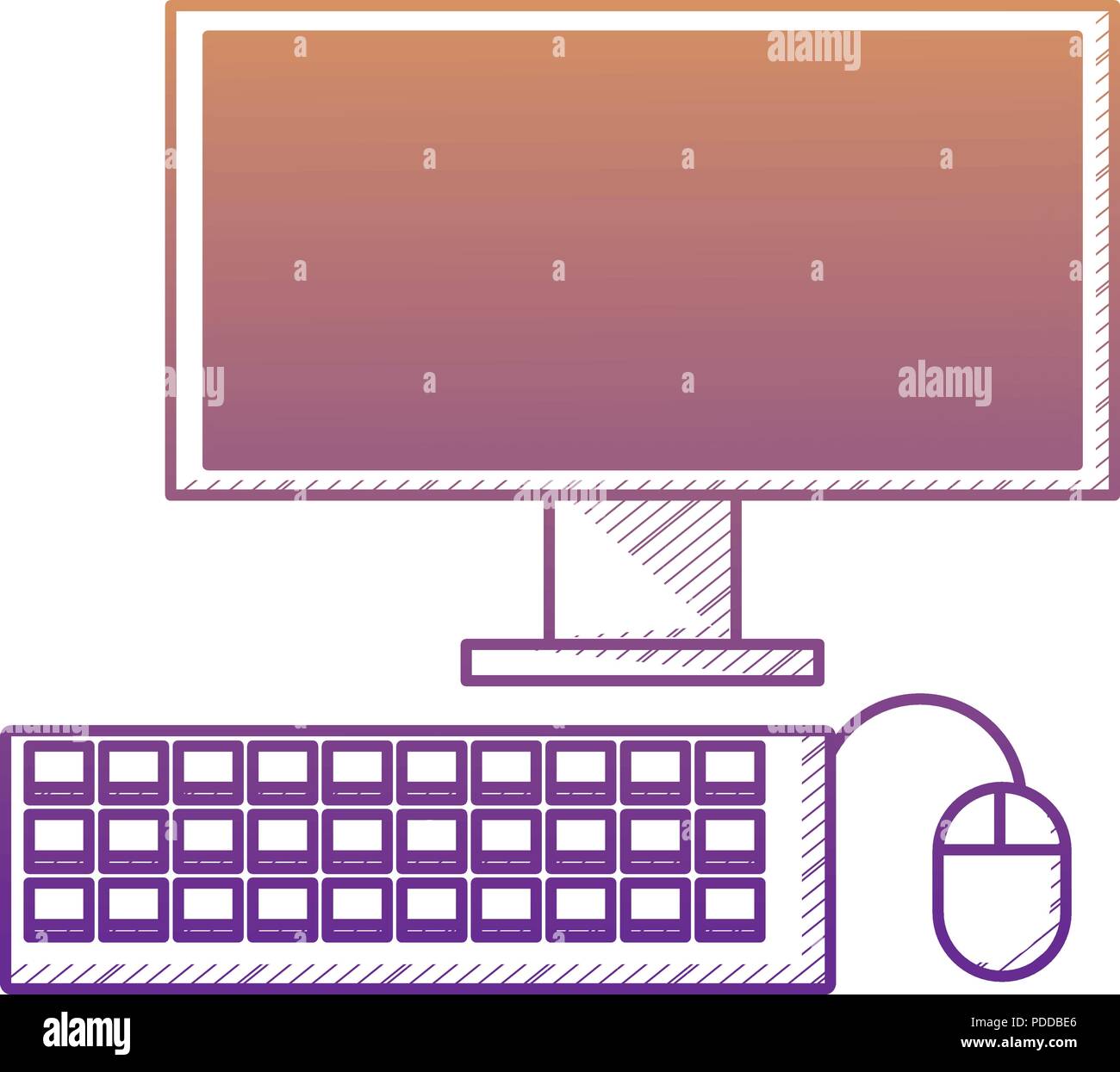 computer, keyboard and mouse over white background, vector illustration ...