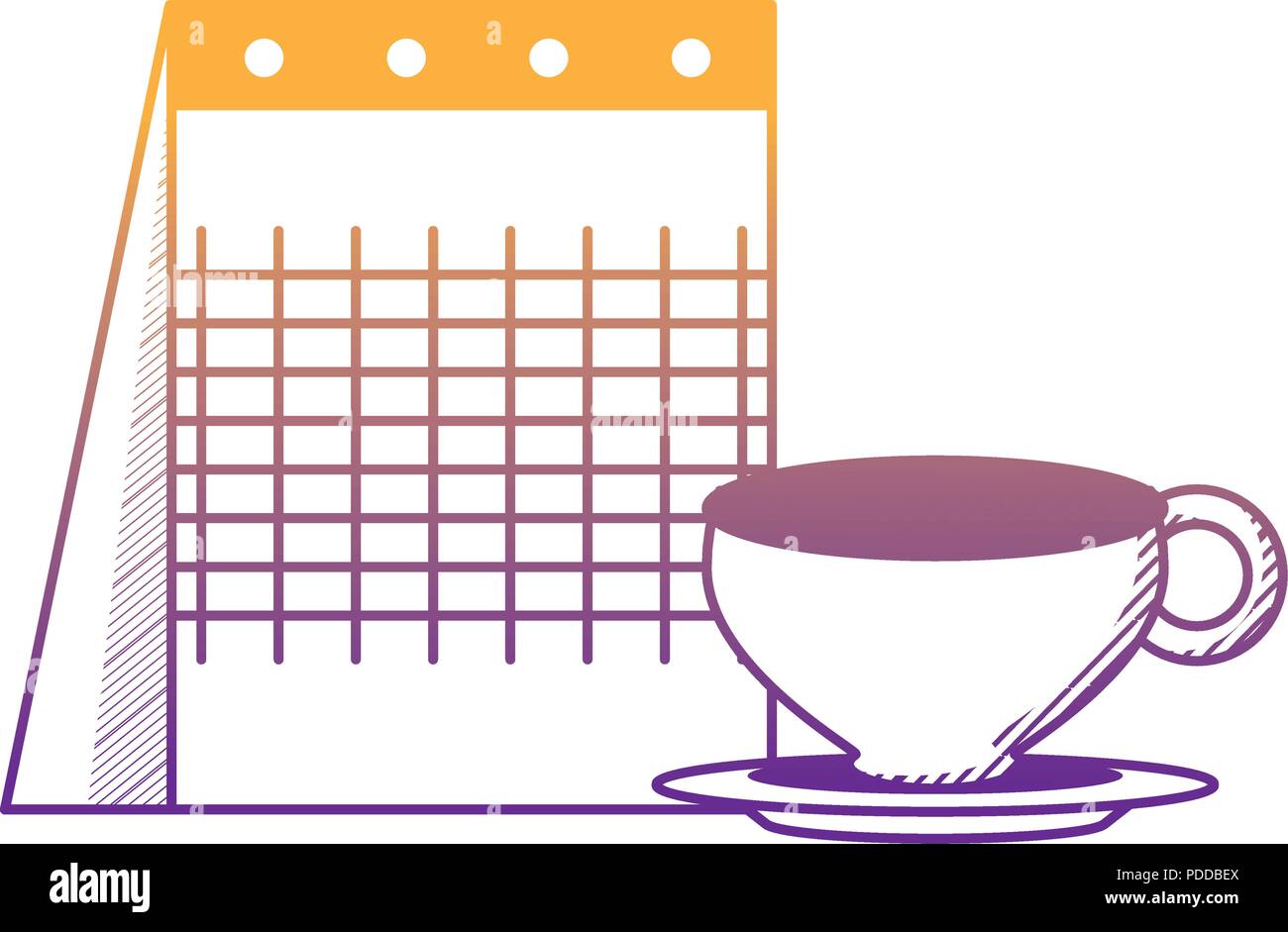 coffee mug and calendar icon over white background, vector illustration ...