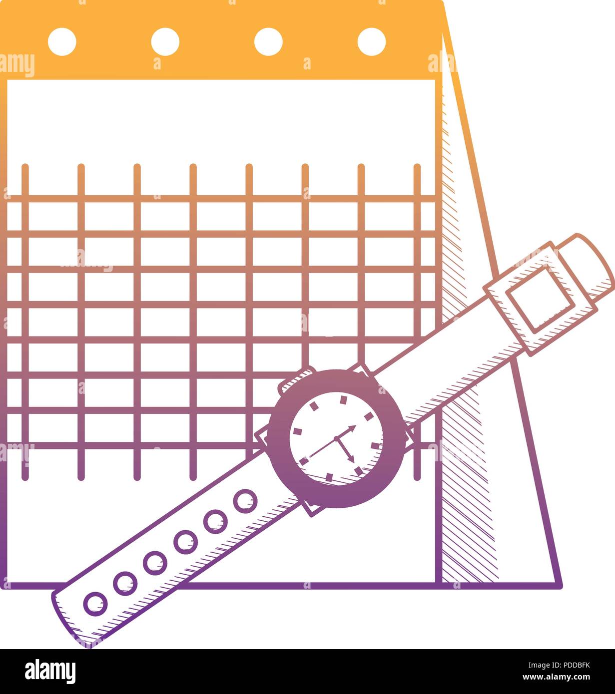 watch and calendar planner over white background, vector illustration ...