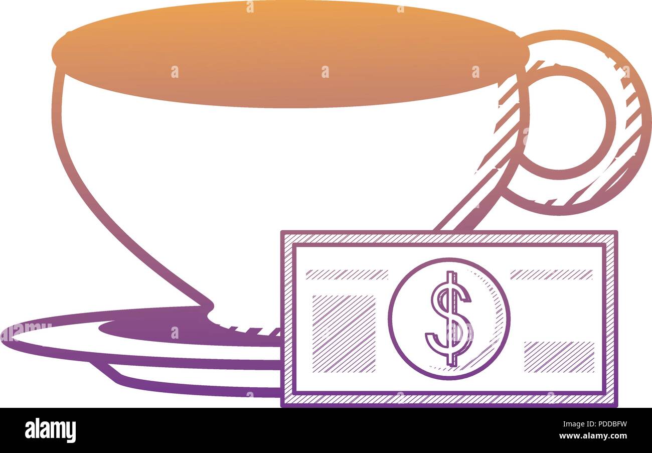 coffee mug and money bill over white background, vector illustration ...