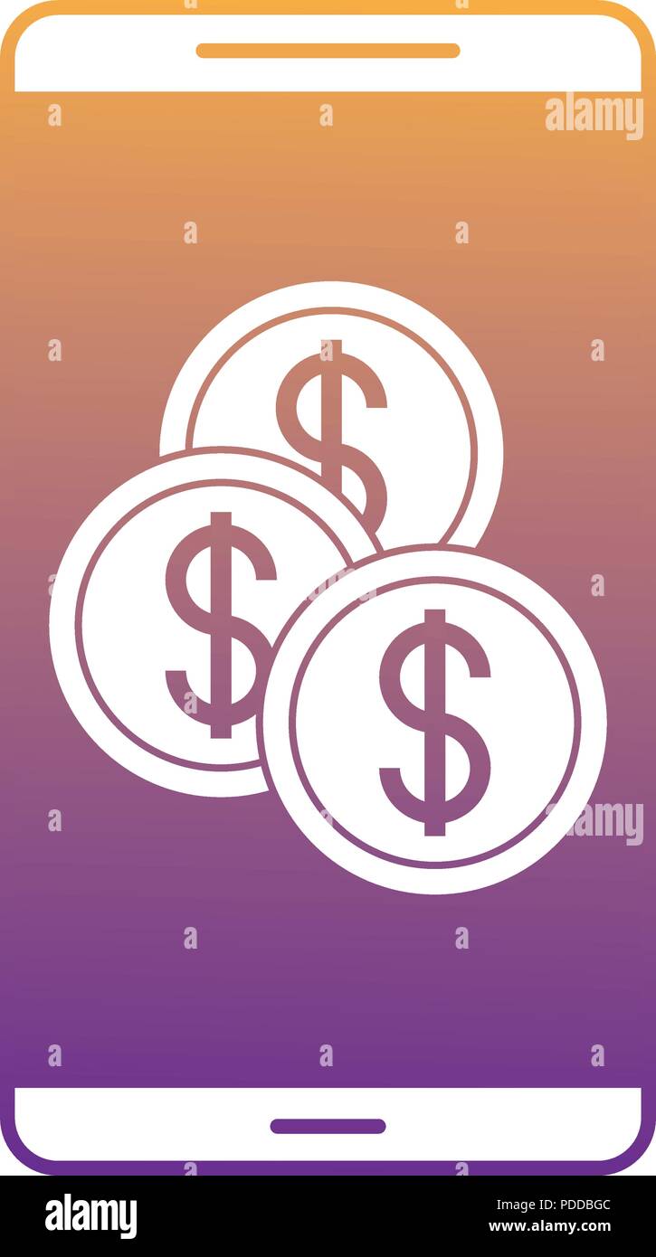 cellphone with money coins on screen over white background, vector ...