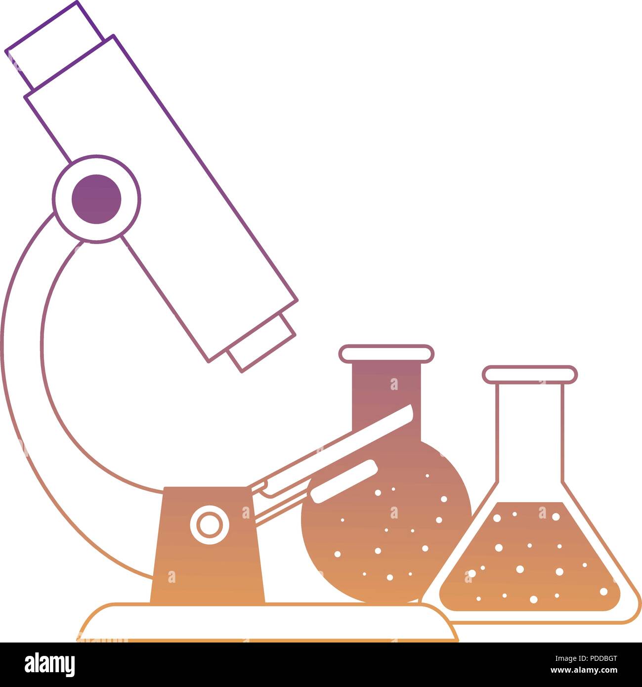 microscope and chemical flasks over white background, vector ...