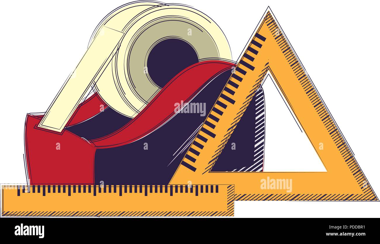 tape dispenser and rulers icon over white background, vector ...