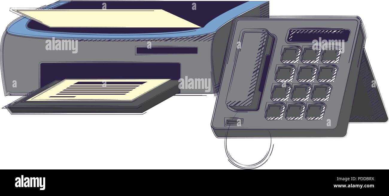 office phone and printer machine icon over white background, vector ...