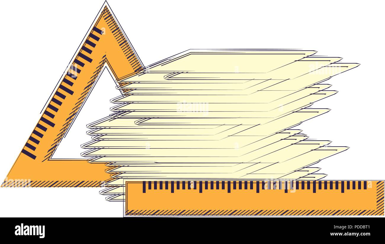 rulers and stack of papers over white background, vector illustration ...