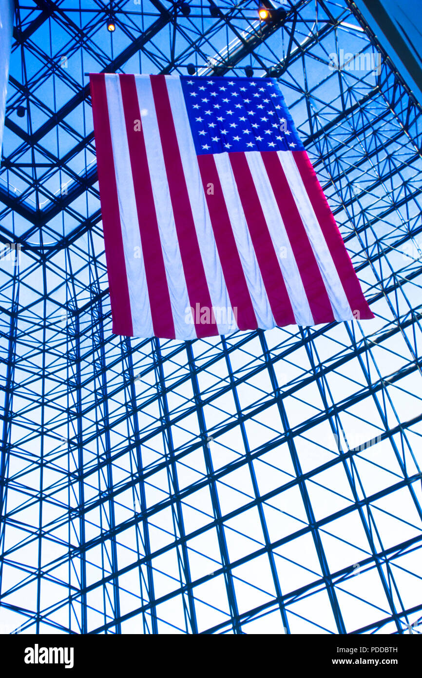 The American flag hanging in the John F Kennedy Library Stock Photo - Alamy