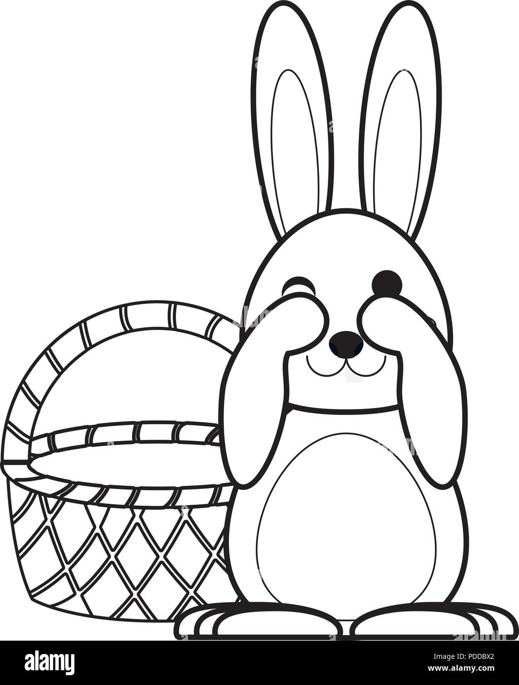 basket and cute rabbit over white background, vector illustration Stock ...