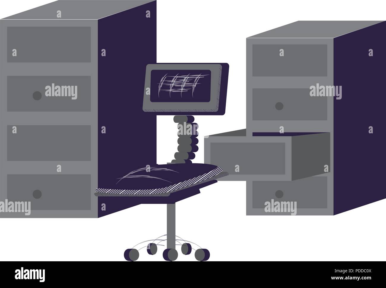 file cabinets and desk chair over white background, vector illustration ...