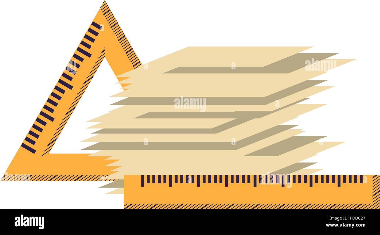 rulers and stack of papers over white background, vector illustration ...