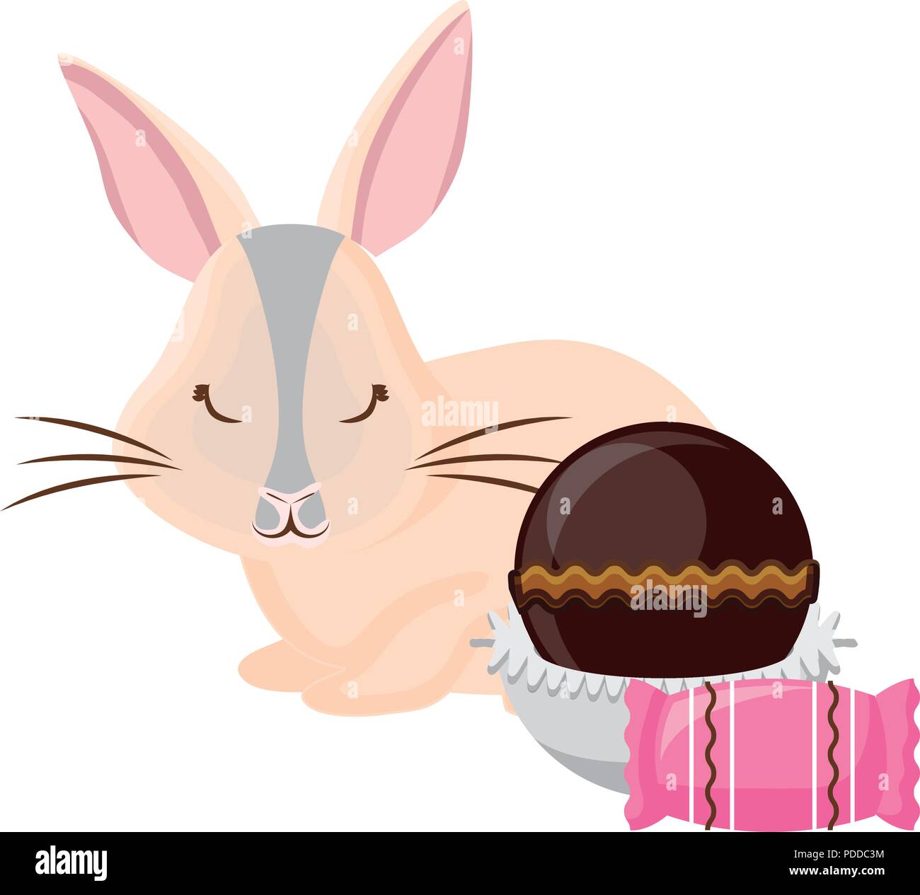 happy easter design with cute rabbit and chocolate candies over white ...