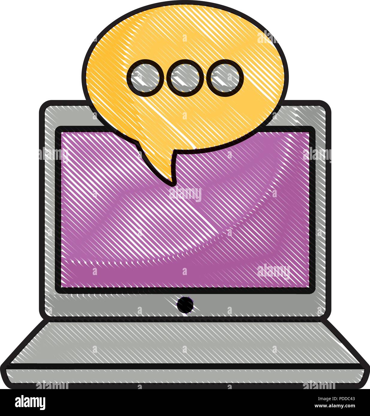 laptop computer and speech bubble over white background, vector ...