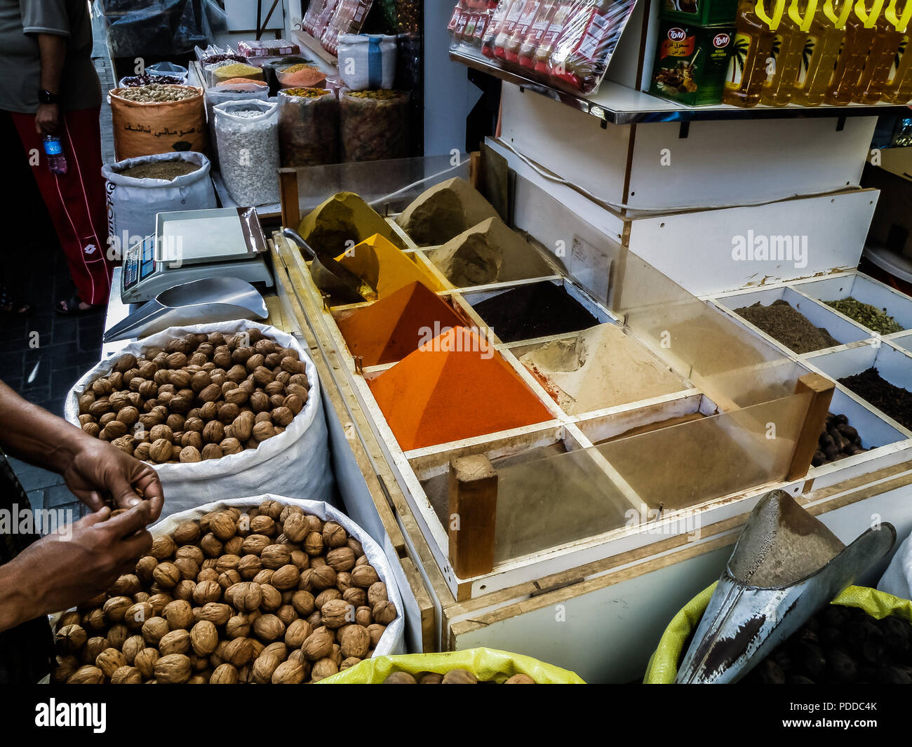 Spices, fruits, seeds and condiments sold in local Bahrain market Stock ...