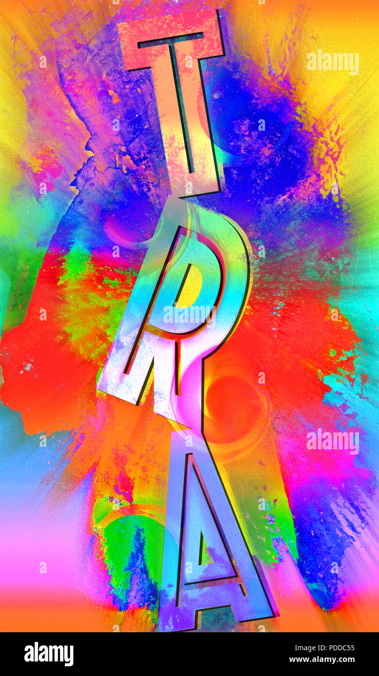 Stencil style type with a colorfully painted background spells out "ART ...