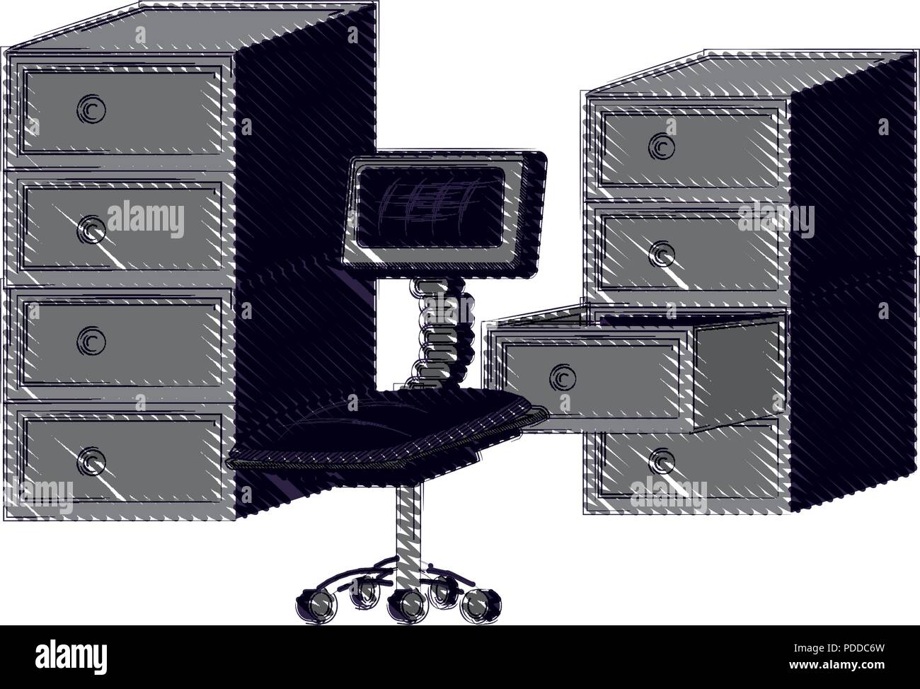 file cabinets and desk chair over white background, vector illustration ...