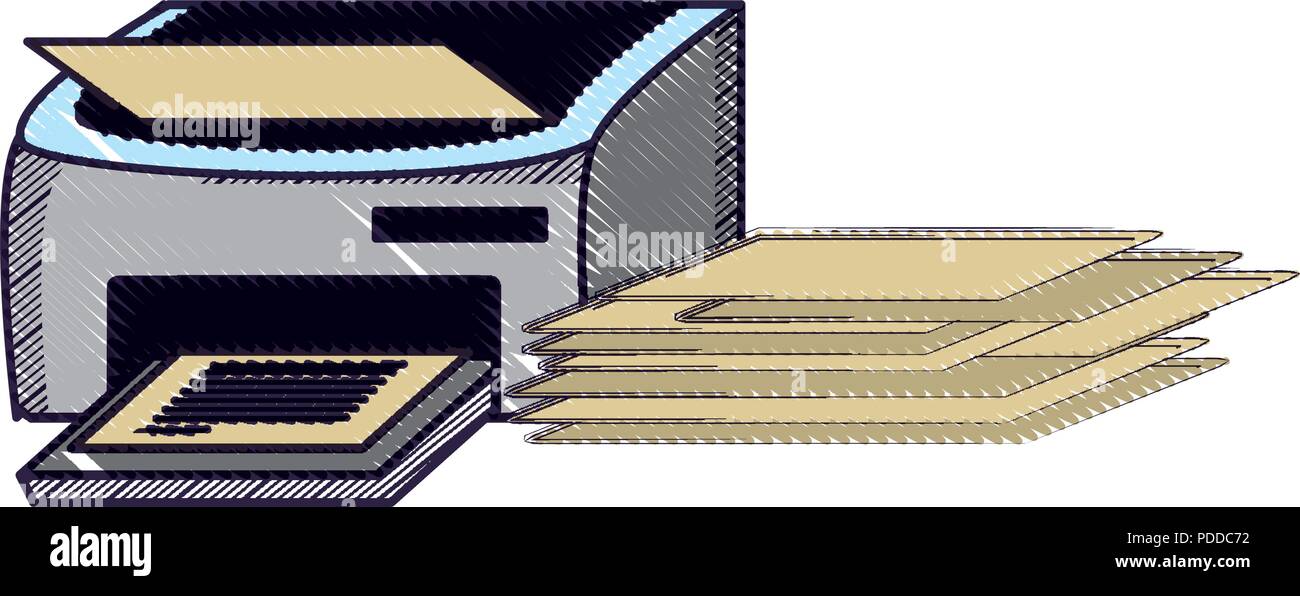 printer machine and stack of papers icon over white background, vector ...