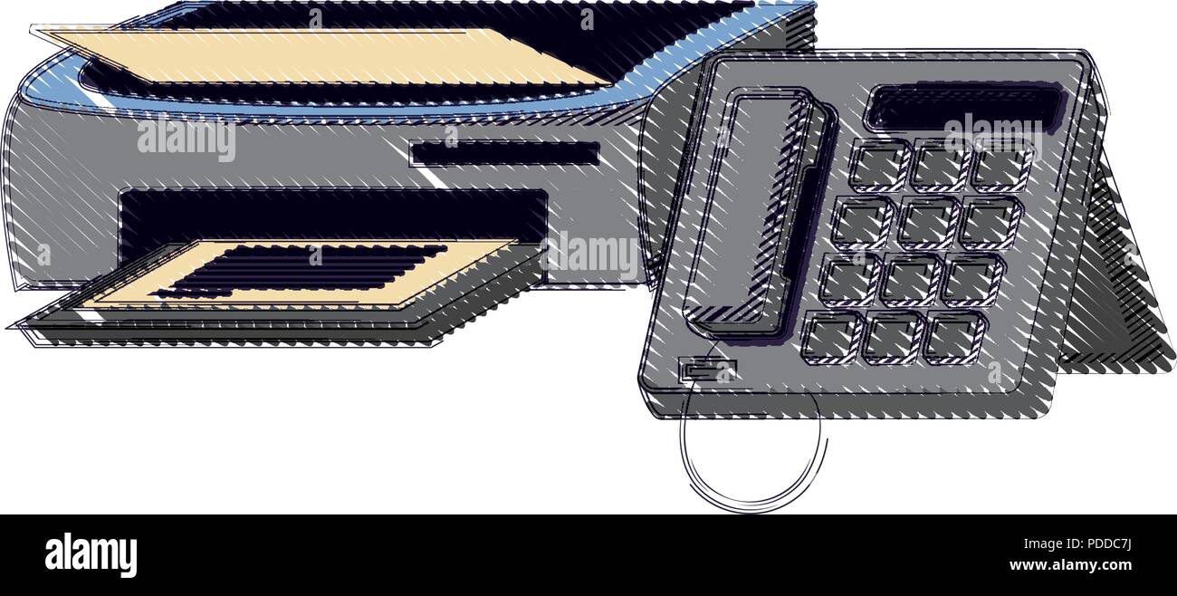 office phone and printer machine icon over white background, vector ...