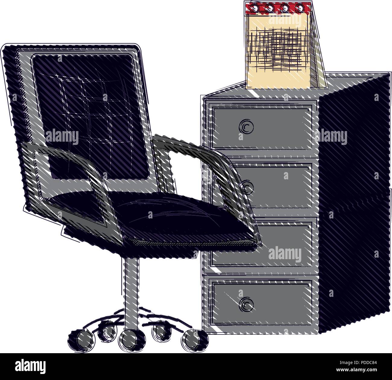 file cabinet and desk chair over white background, vector illustration ...