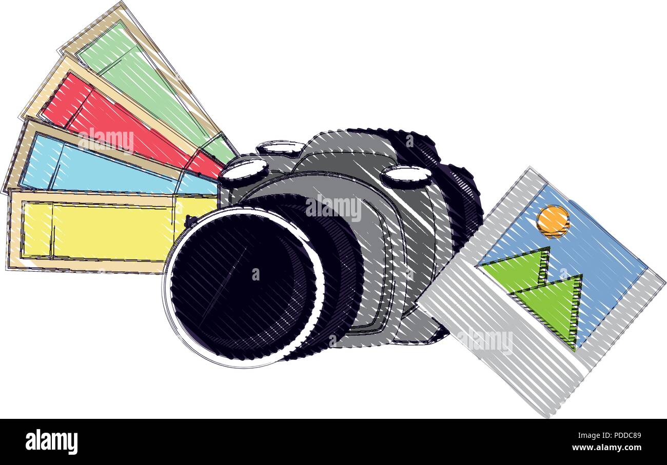 photographic camera with color picker and picture over white background ...