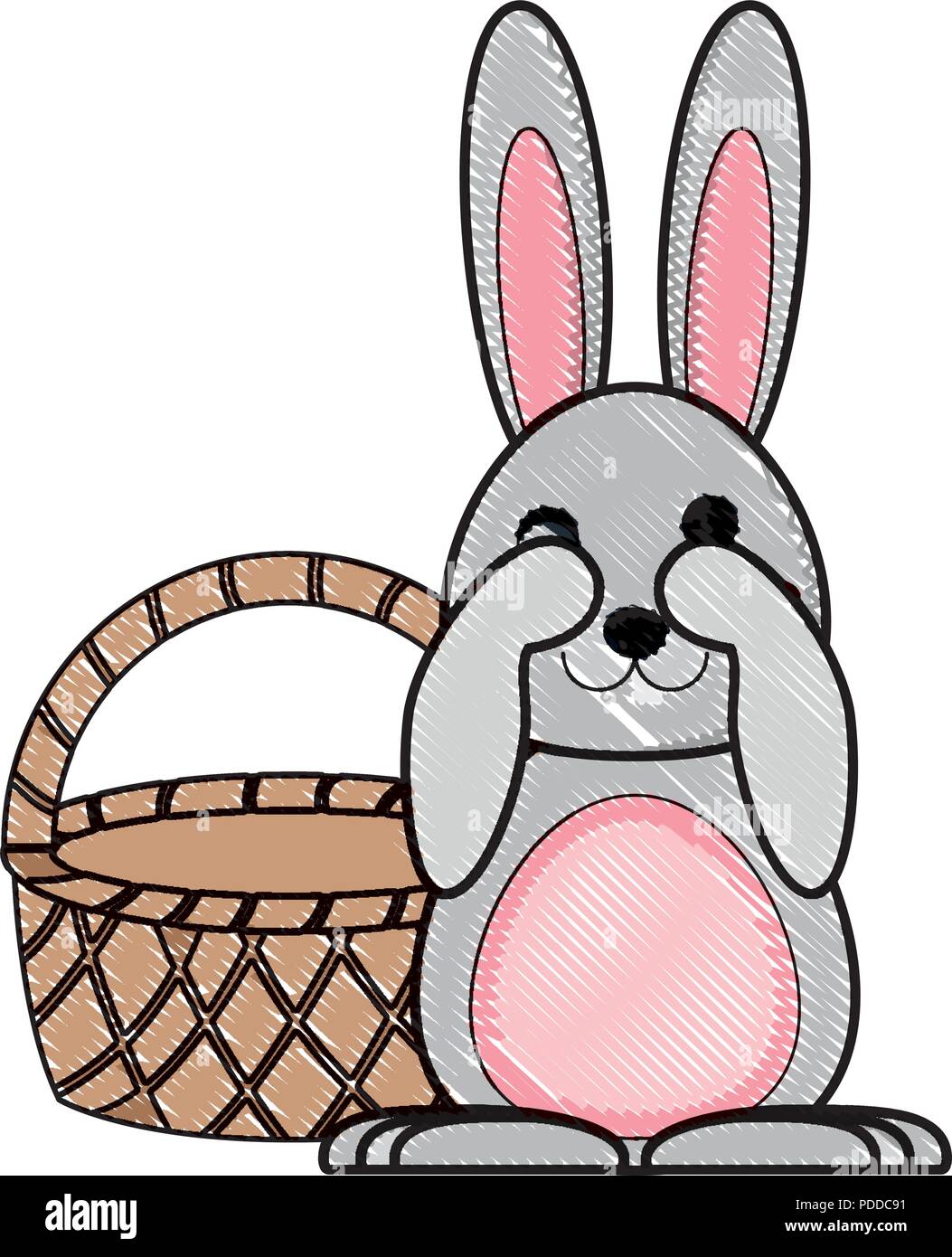 basket and cute rabbit over white background, vector illustration Stock ...