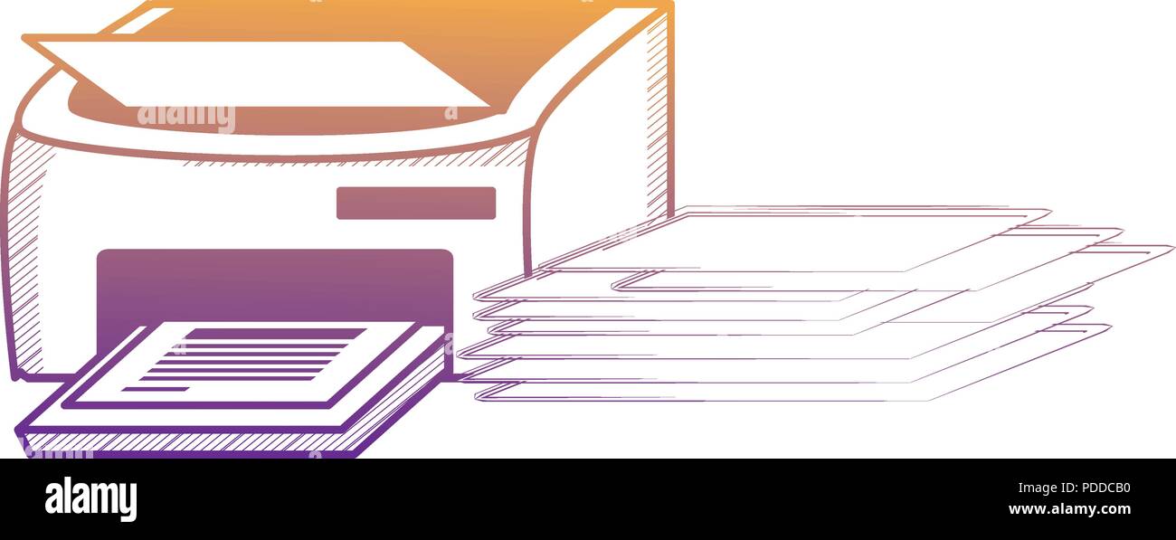 printer machine and stack of papers icon over white background, vector ...