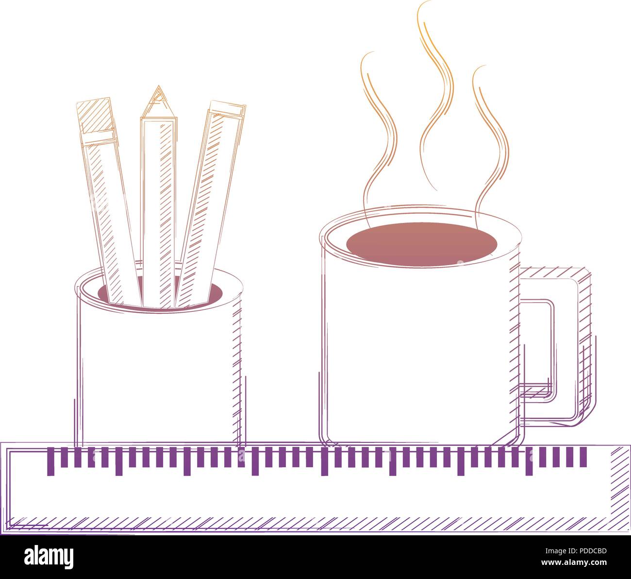 ruler with holder cup with pencils and coffee mug icon over white ...