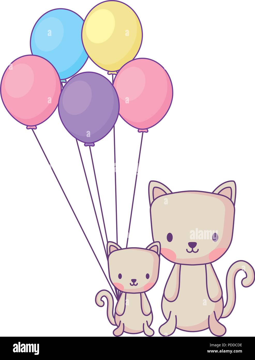 cute cats and balloons over white background, vector illustration Stock ...