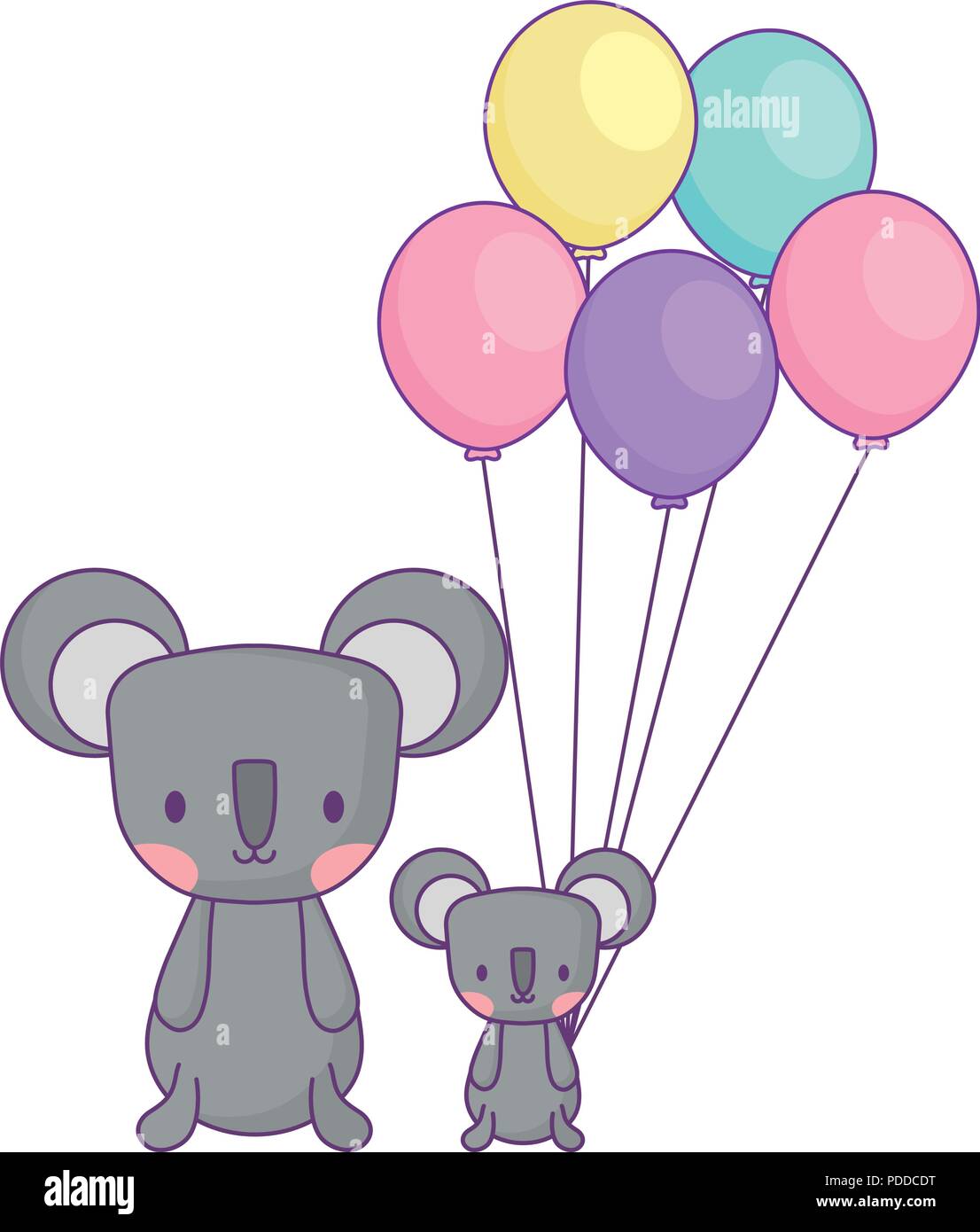 cute koala and balloons over white background, vector illustration ...