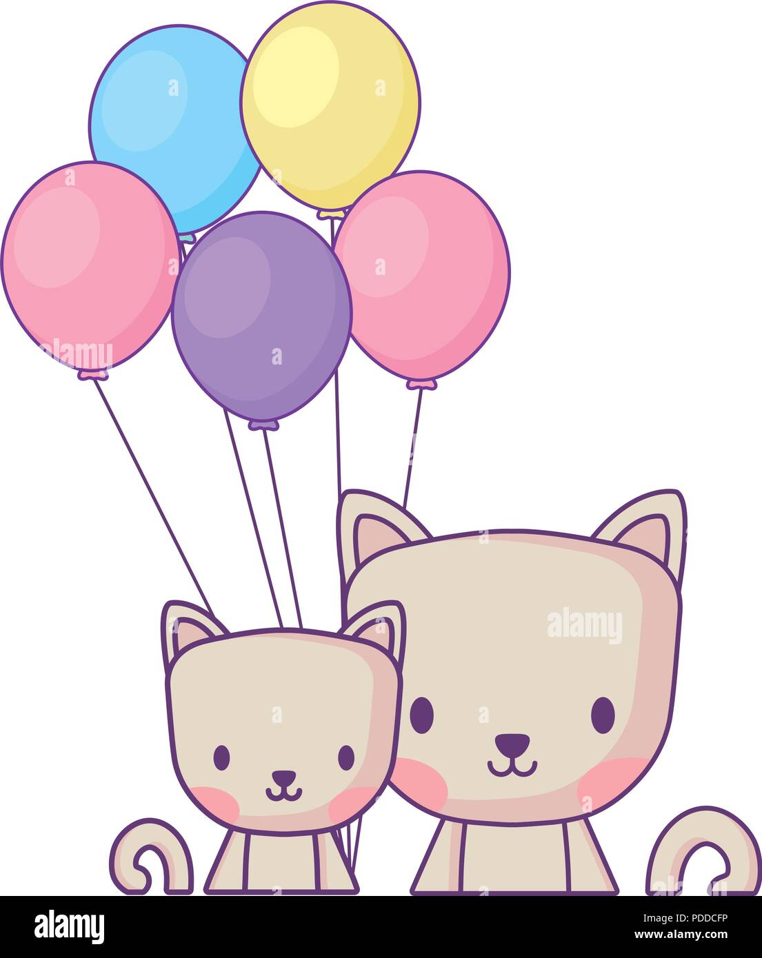 balloons and cute cats over white background, vector illustration Stock ...