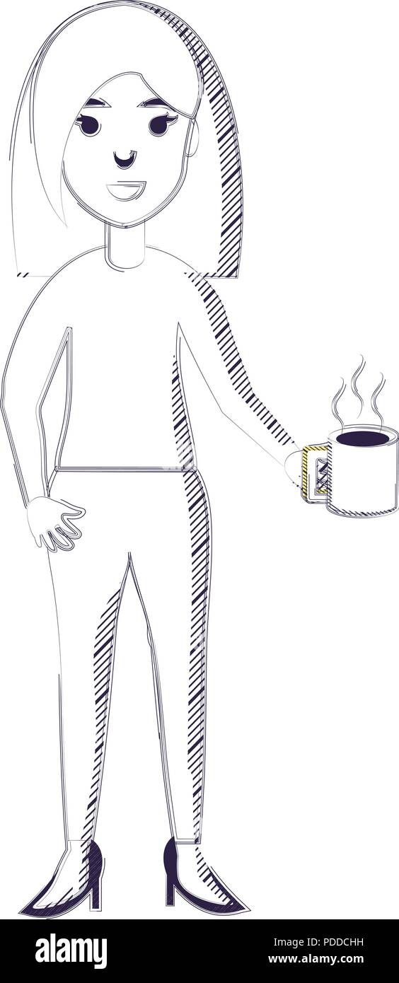 cartoon woman with a coffee mug over white background, vector ...