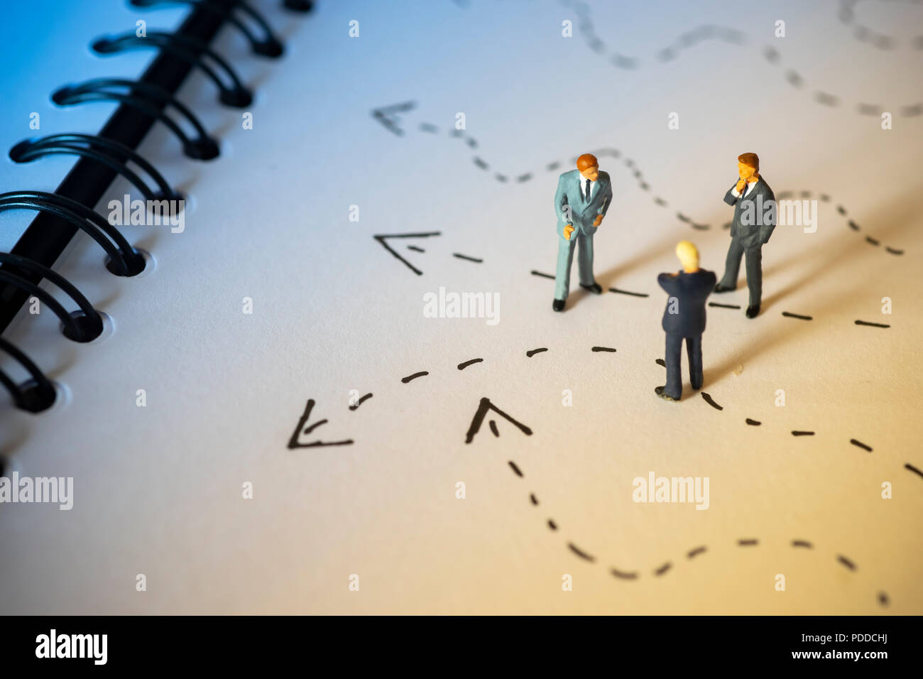 Business decision concept. Businessman thinking with many arrow path ...