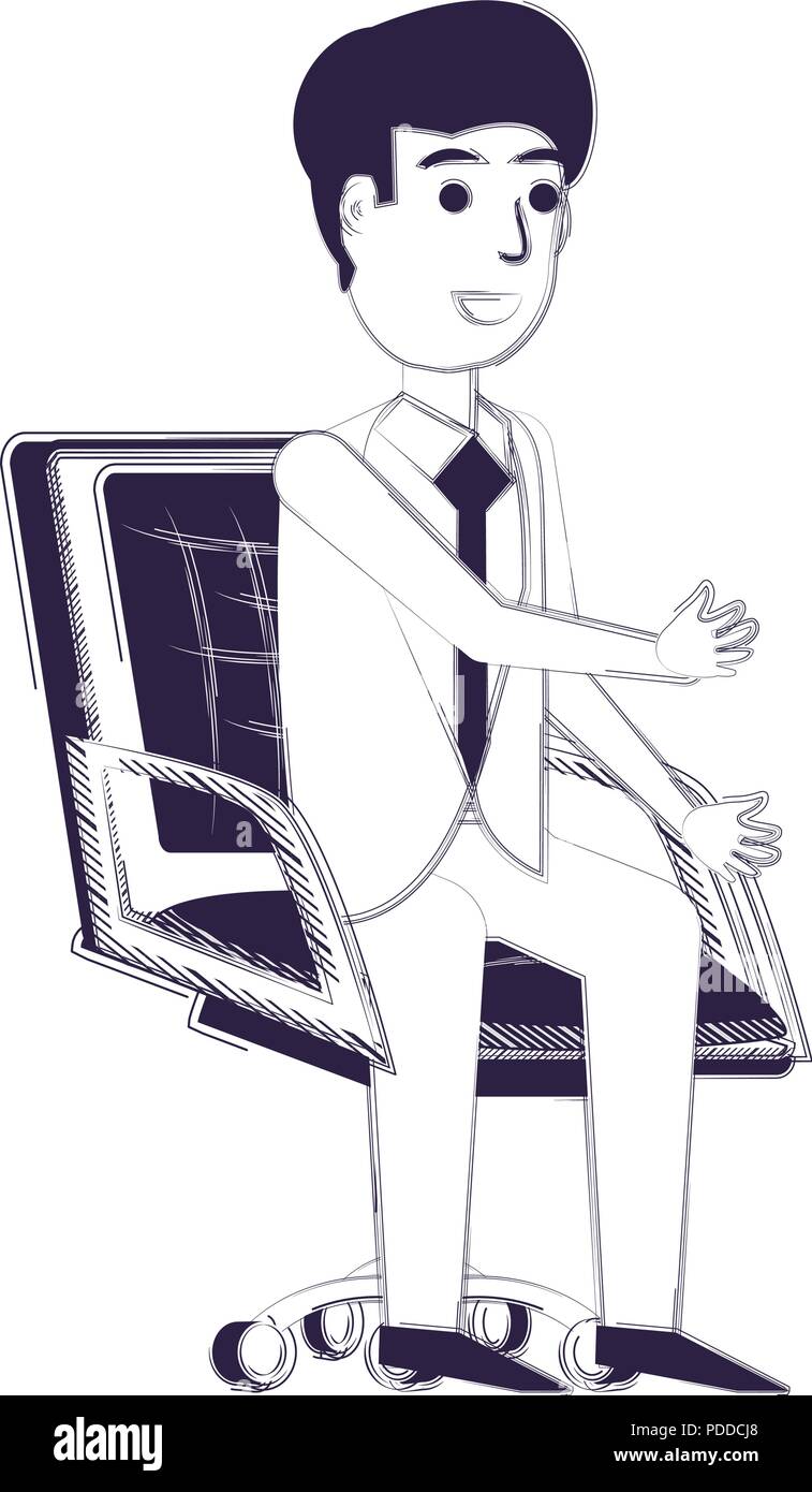 cartoon businessman sitting on office chair over white background ...