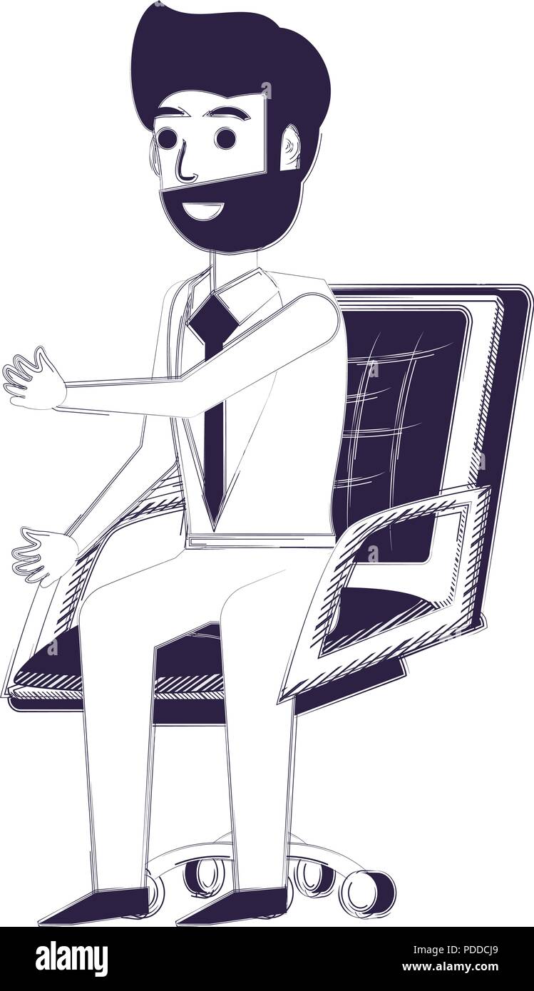 cartoon businessman sitting on office chair over white background ...