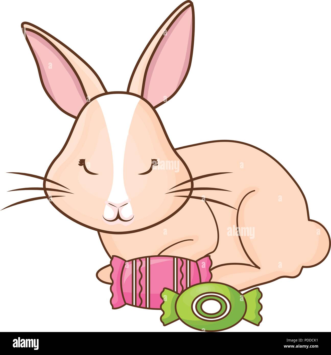 cute rabbit and candies over white background, vector illustration ...