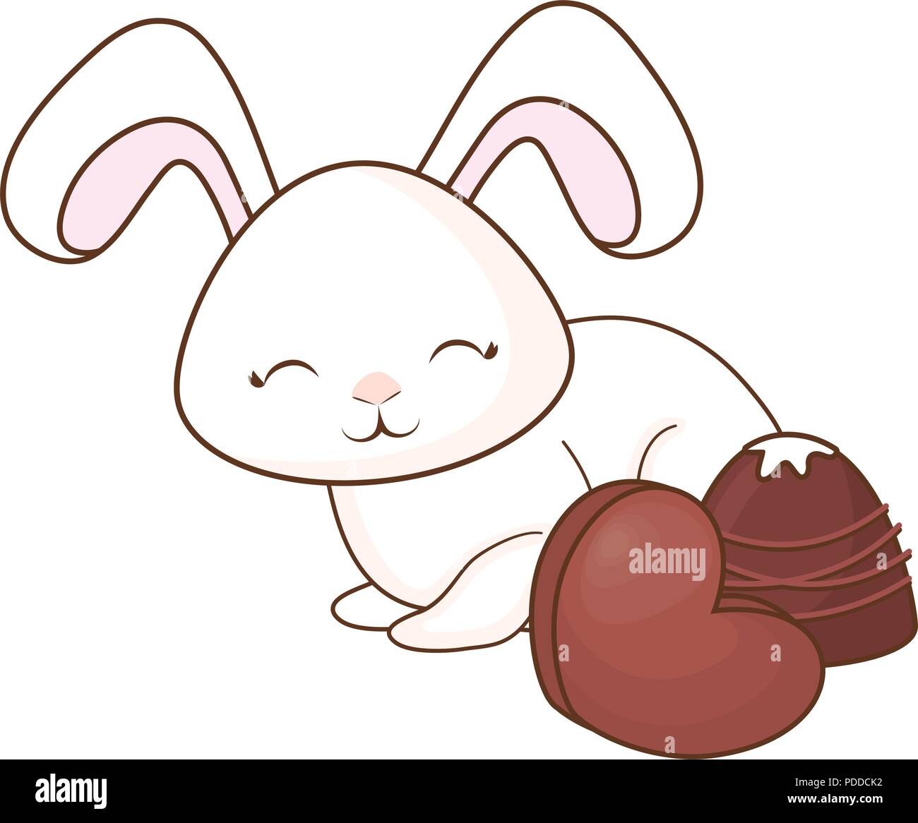 cute rabbit and chocolate candies over white background, vector ...