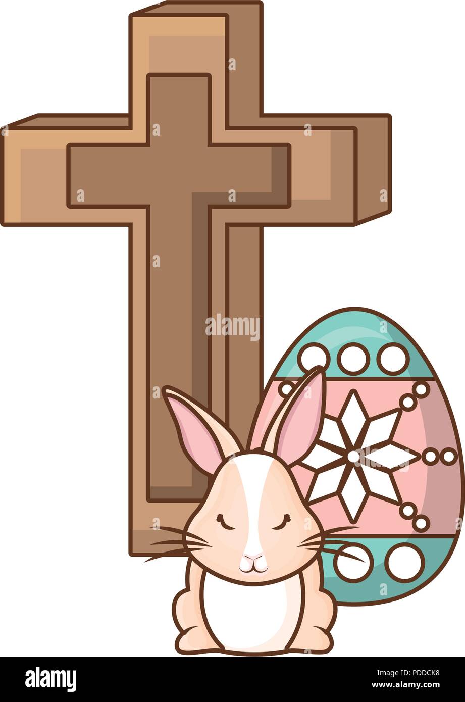 happy easter design with religious cross with cute bunny and easter ...
