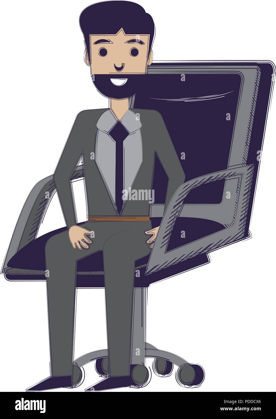 cartoon businessman sitting on office chair over white background ...