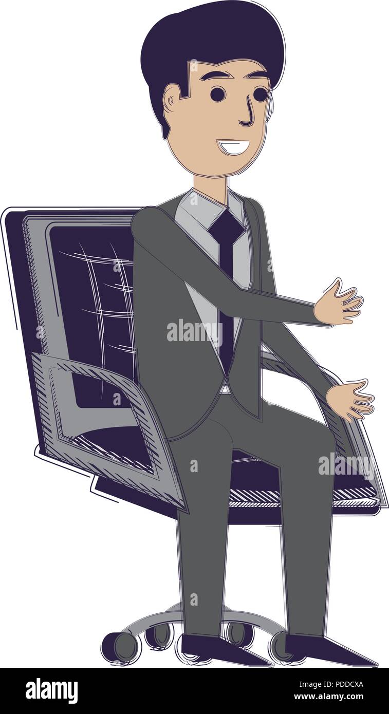 cartoon businessman sitting on office chair over white background ...