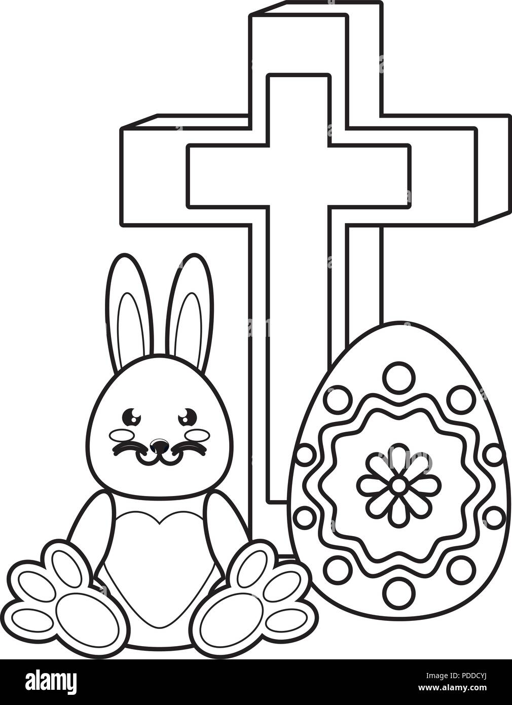 happy easter design with religious cross with cute bunny and easter ...