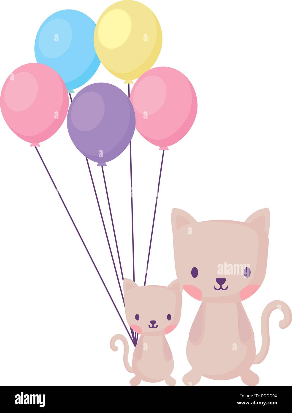 cute cats and balloons over white background, vector illustration Stock ...