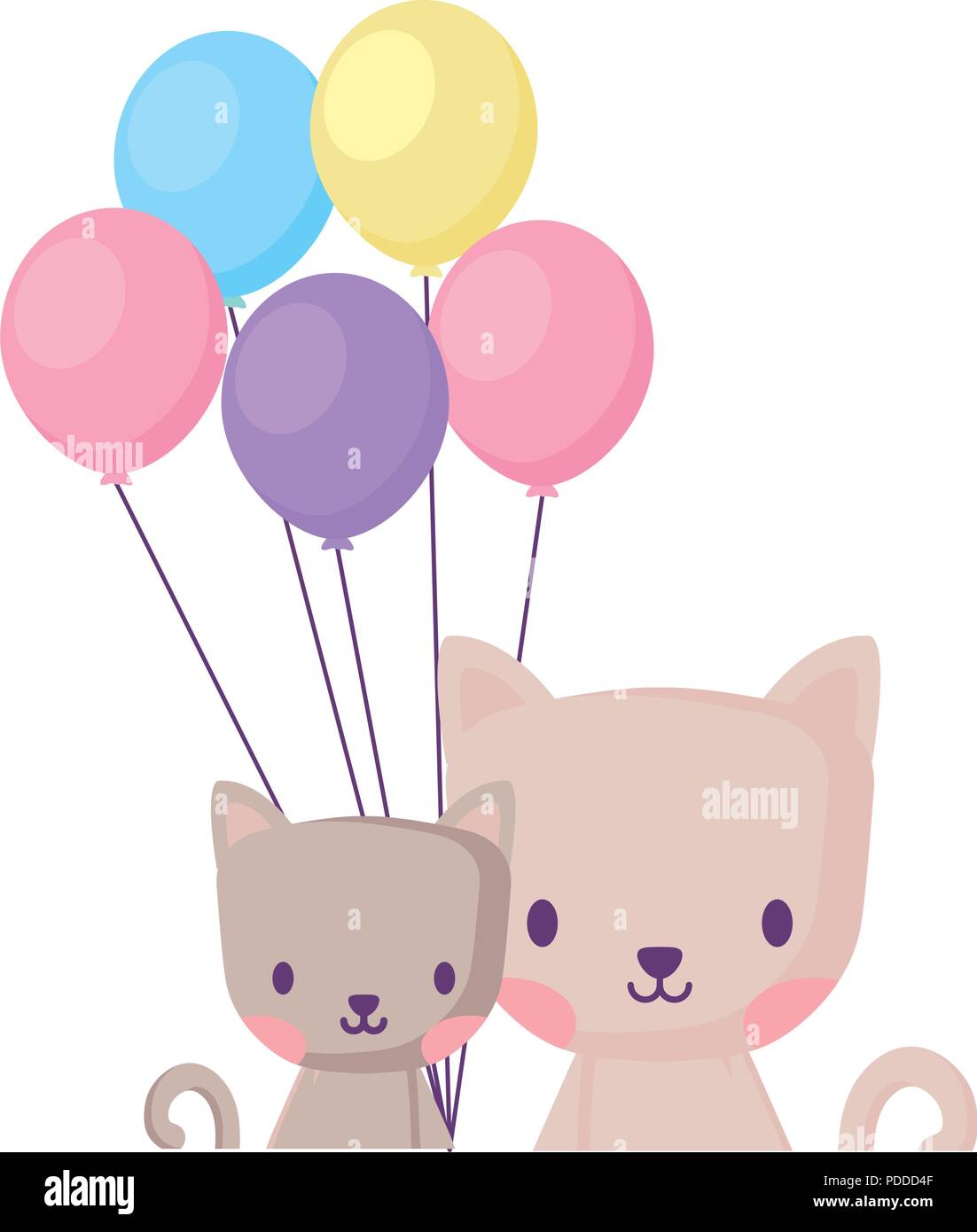 balloons and cute cats over white background, vector illustration Stock ...