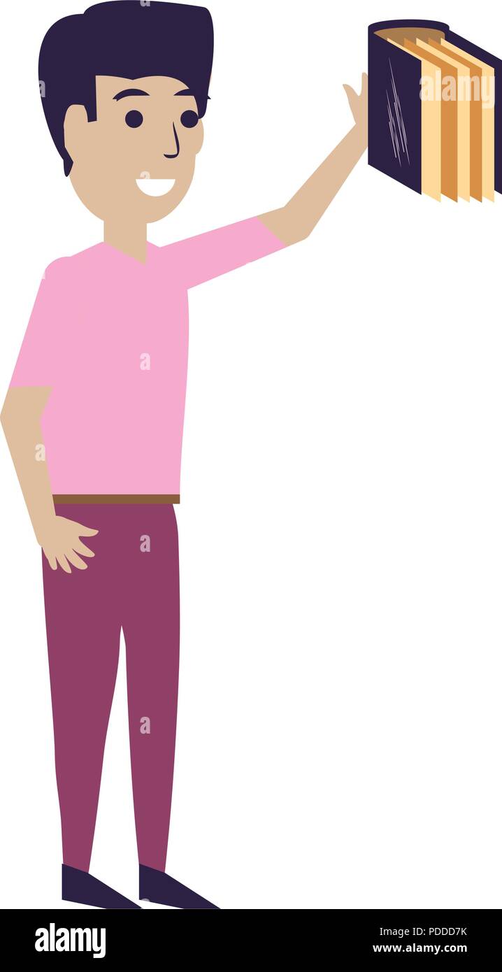 cartoon young man holding a book over white background, vector ...
