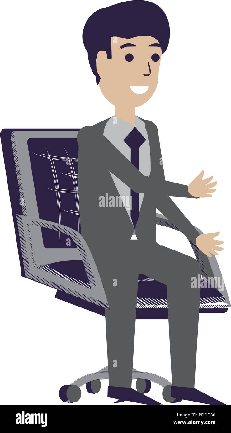 cartoon businessman sitting on office chair over white background ...
