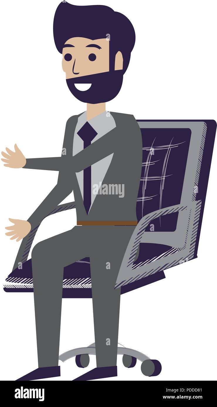 cartoon businessman sitting on office chair over white background ...