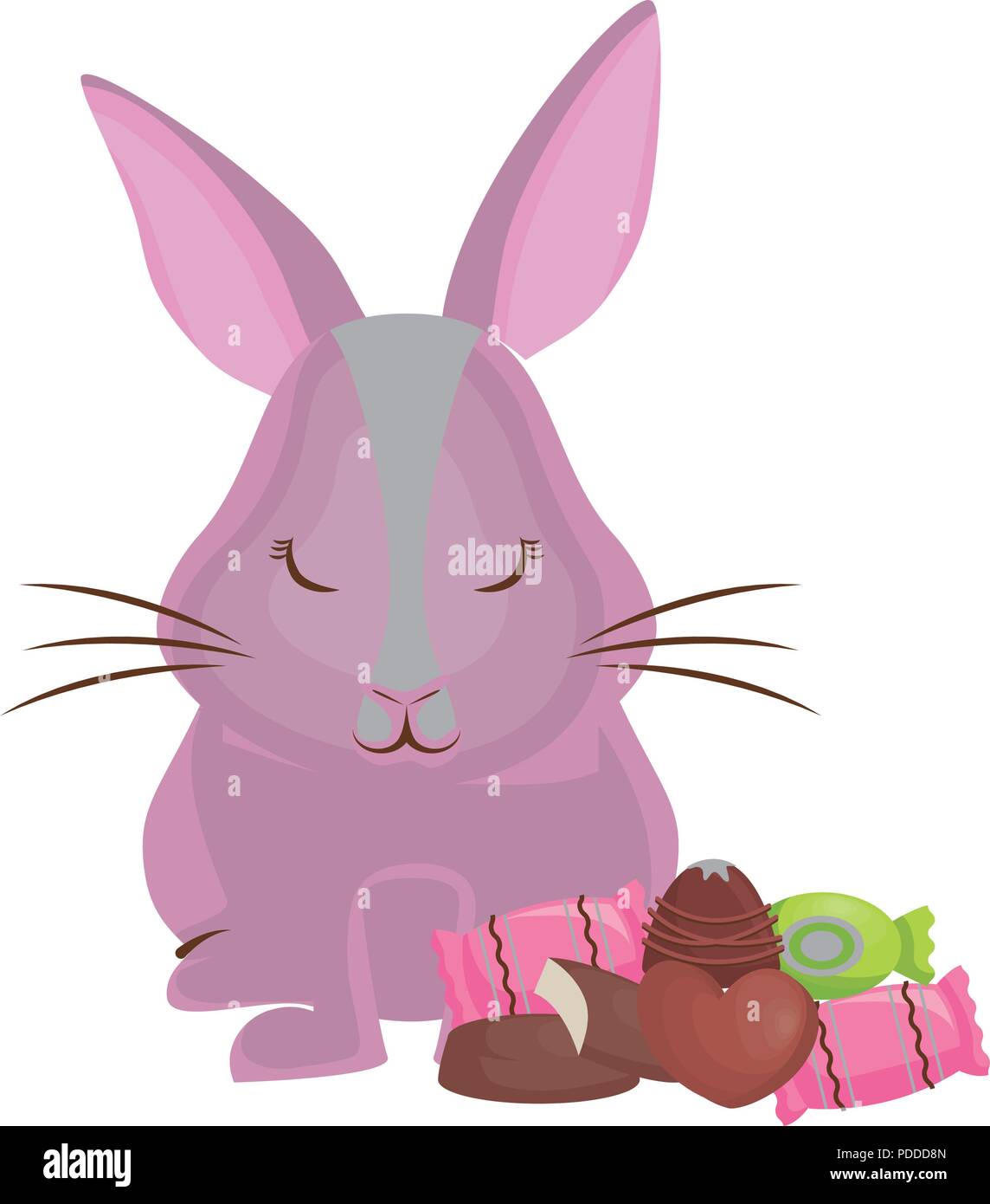 cute rabbits with candies over white background, vector illustration ...
