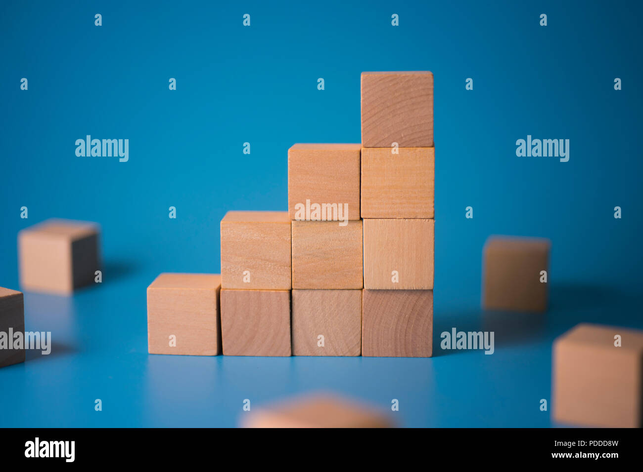 Wood block stacking as step stair. Business concept for growth success ...