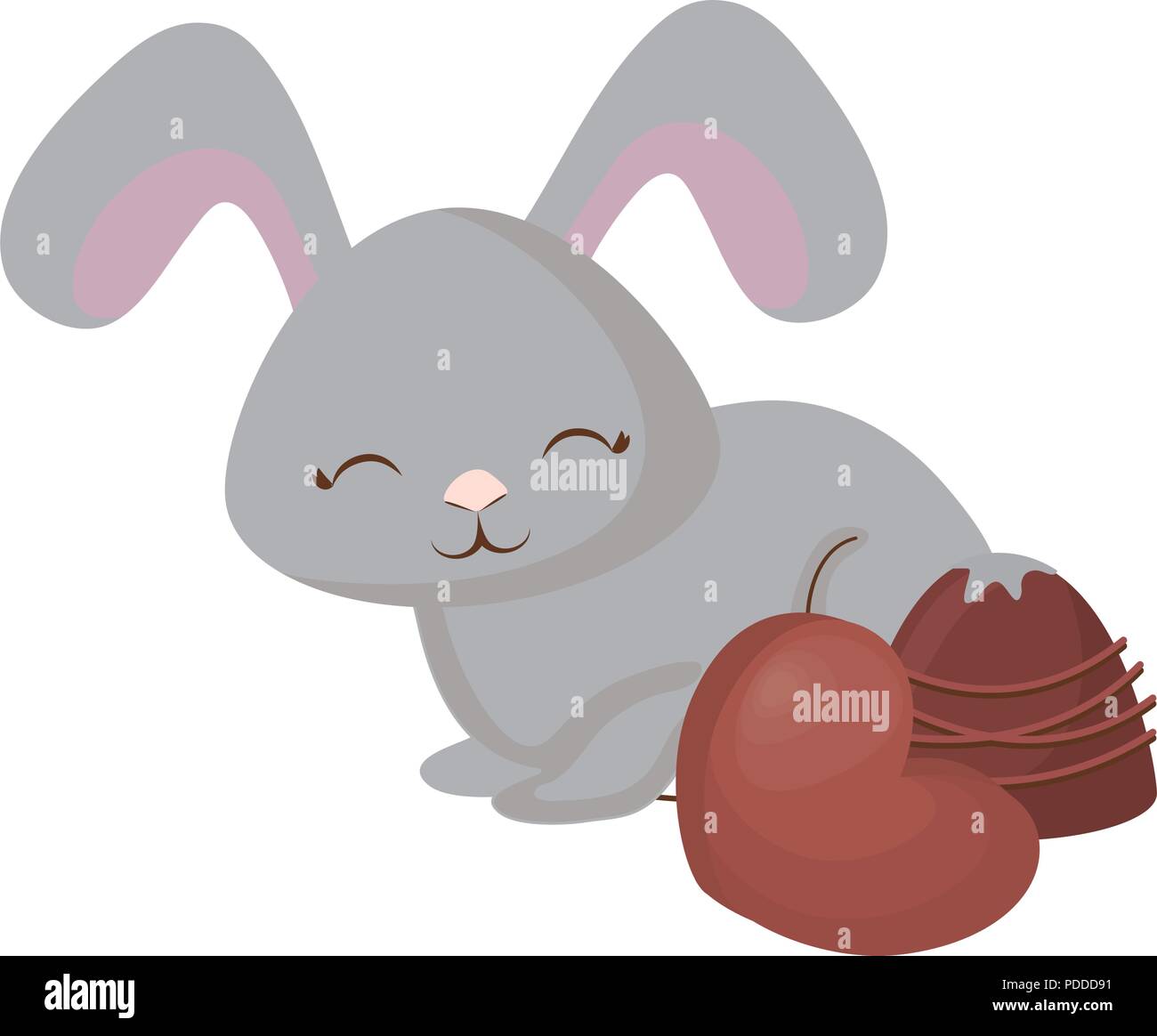 cute rabbit and chocolate candies over white background, vector ...
